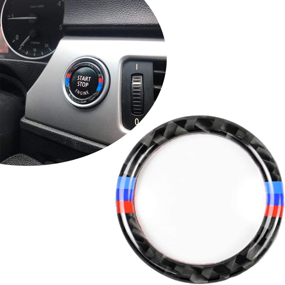 Carbon Fiber Car Engine Start Stop Ignition Key Ring Sticker for BMW ...