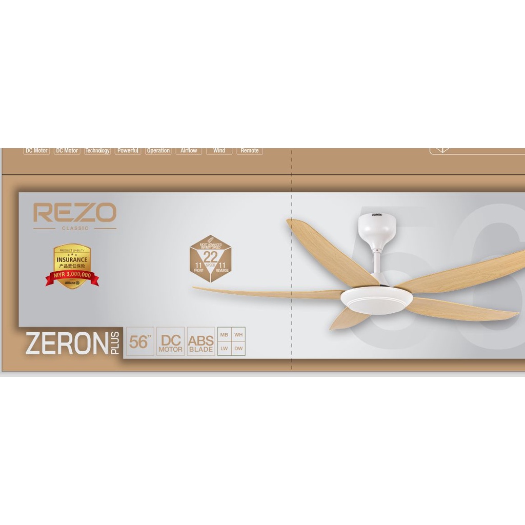 REZO ZERON PLUS 56" / 42” DC MOTOR CEILING FAN REMOTE CONTROL / Kipas siling | Shopee Malaysia