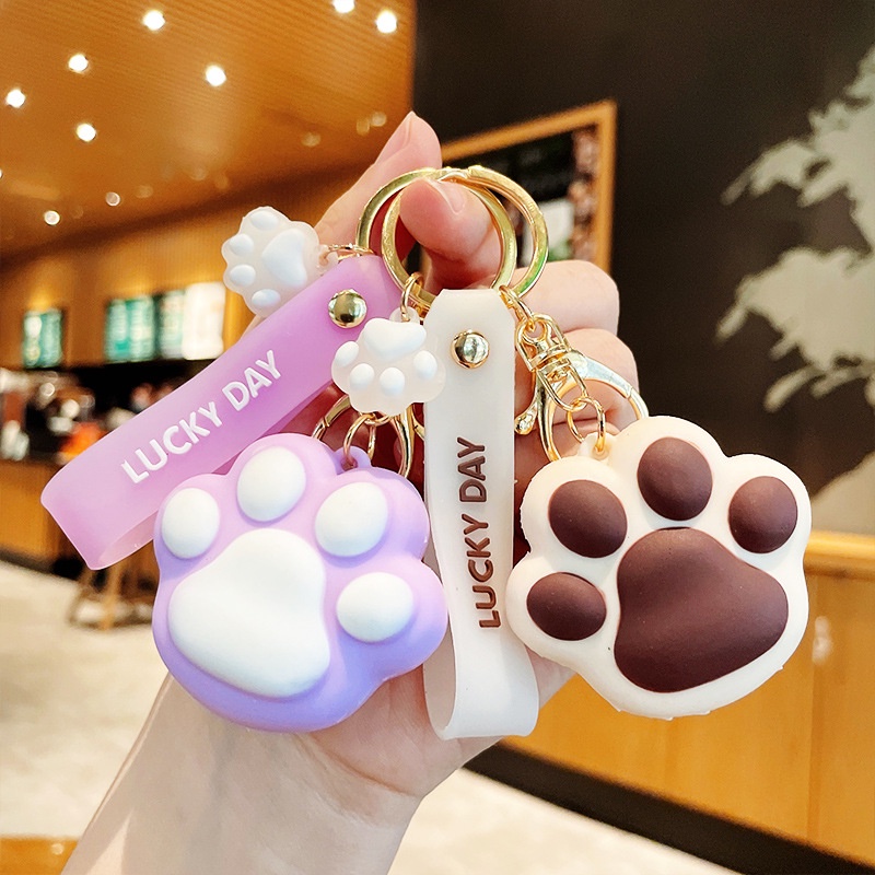 Fashion Cute Cat Claw Key Chain PVC Cartoon Keychains Animal Kitten Paw ...