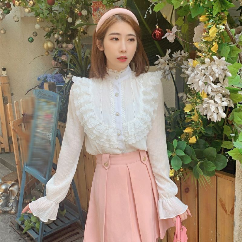 Ruffle Lace Blouse on Cream | Afternoon Tone | Shopee Malaysia