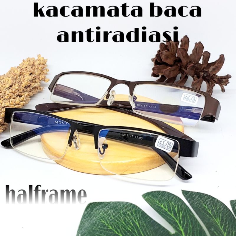 Halframe anti-radiation men's reading glasses plus 100 to 300 unisex elegant appearance free bok ...