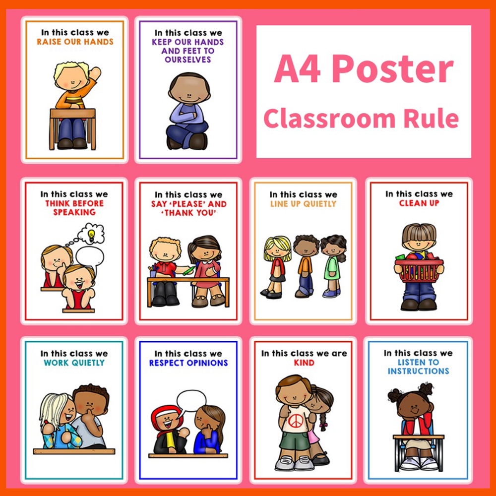 10Pcs A4 Classroom Rules Educational Posters for Preschool, Home ...
