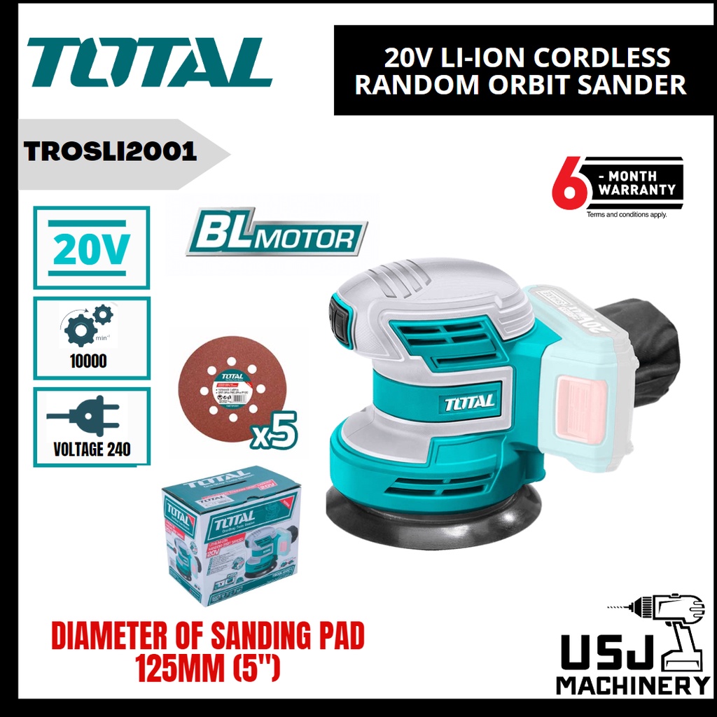 TOTAL 20V Li-ion Cordless Random Orbit Sander TROSLI2001 | 6 Months ...