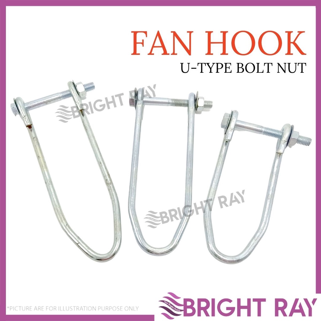 U TYPE BOLT NUT Fan Bracket Cangkuk Hook Ceiling Mount Fan Hook Kipas Siling Fan Bracket ...