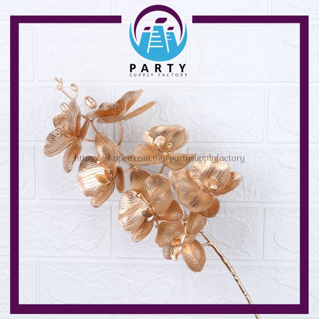 1 Branch Artificial Flower Golden Leaves / Gold Leaves / Daun Gold ...
