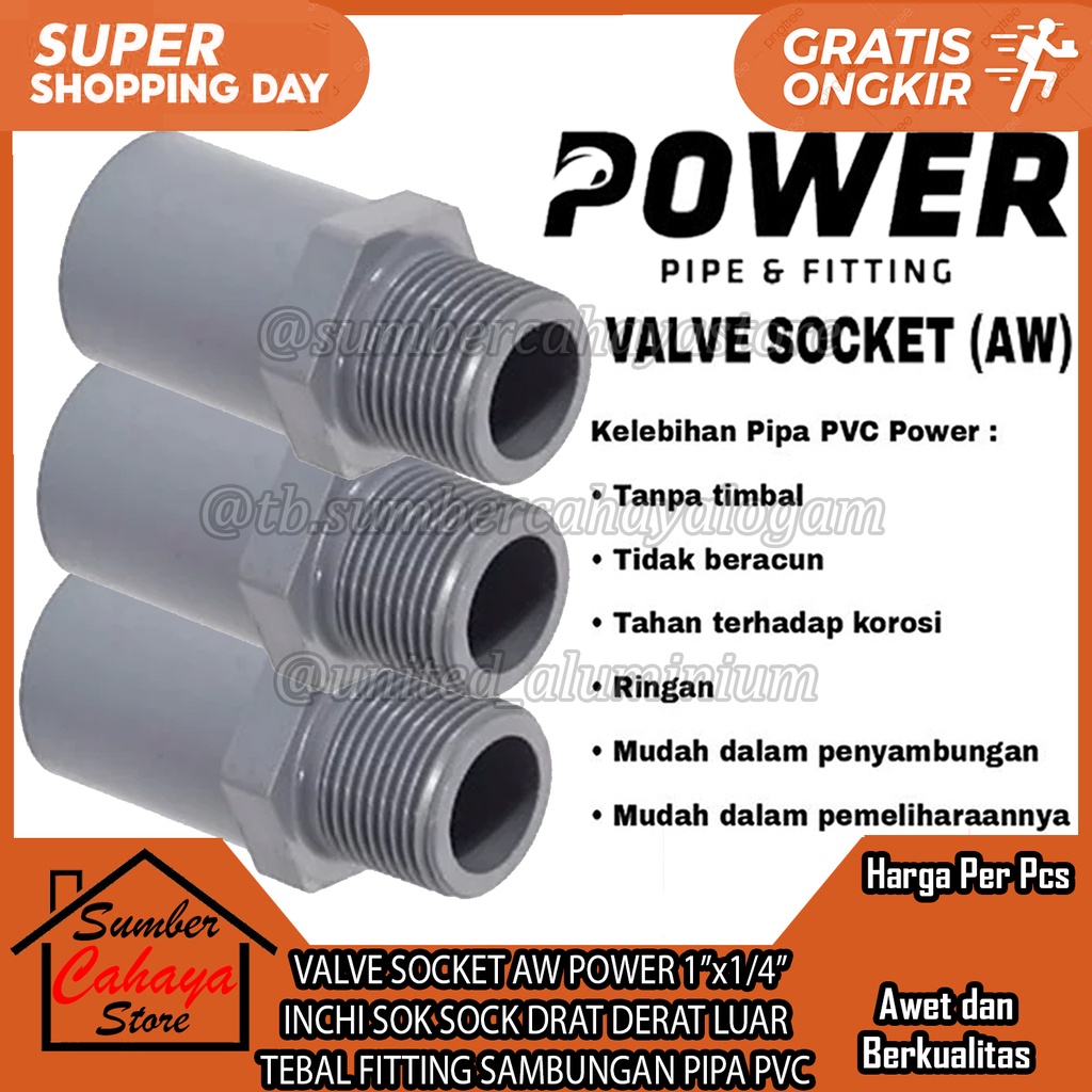 Valve SOCKET 11/4" INCHI AW POWER SOCKET SOCK THICK OUTER DRAT FITTING PIPE CONNECTION PVC SHOCK ...