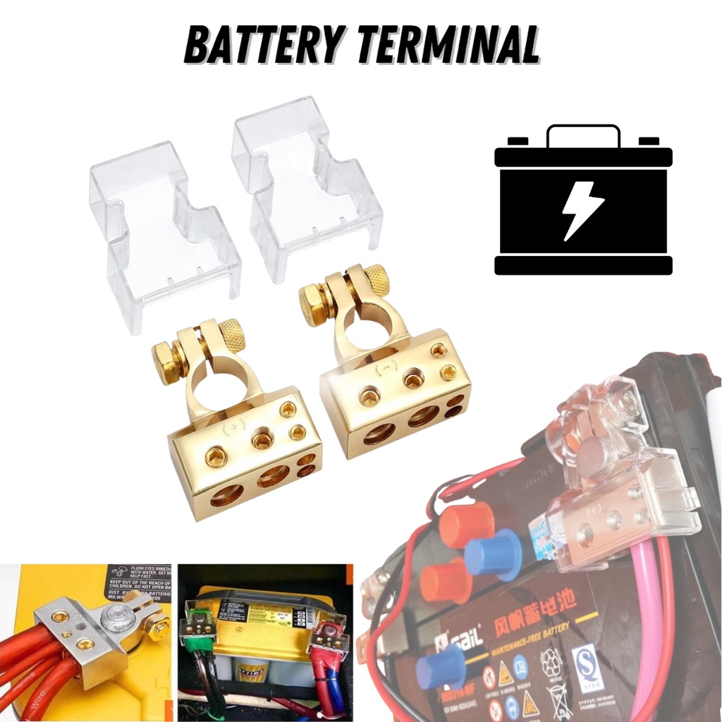 AUTO CAR BATTERY TERMINAL Connector Clip 4GA/8GA Gauge Gold Battery ...