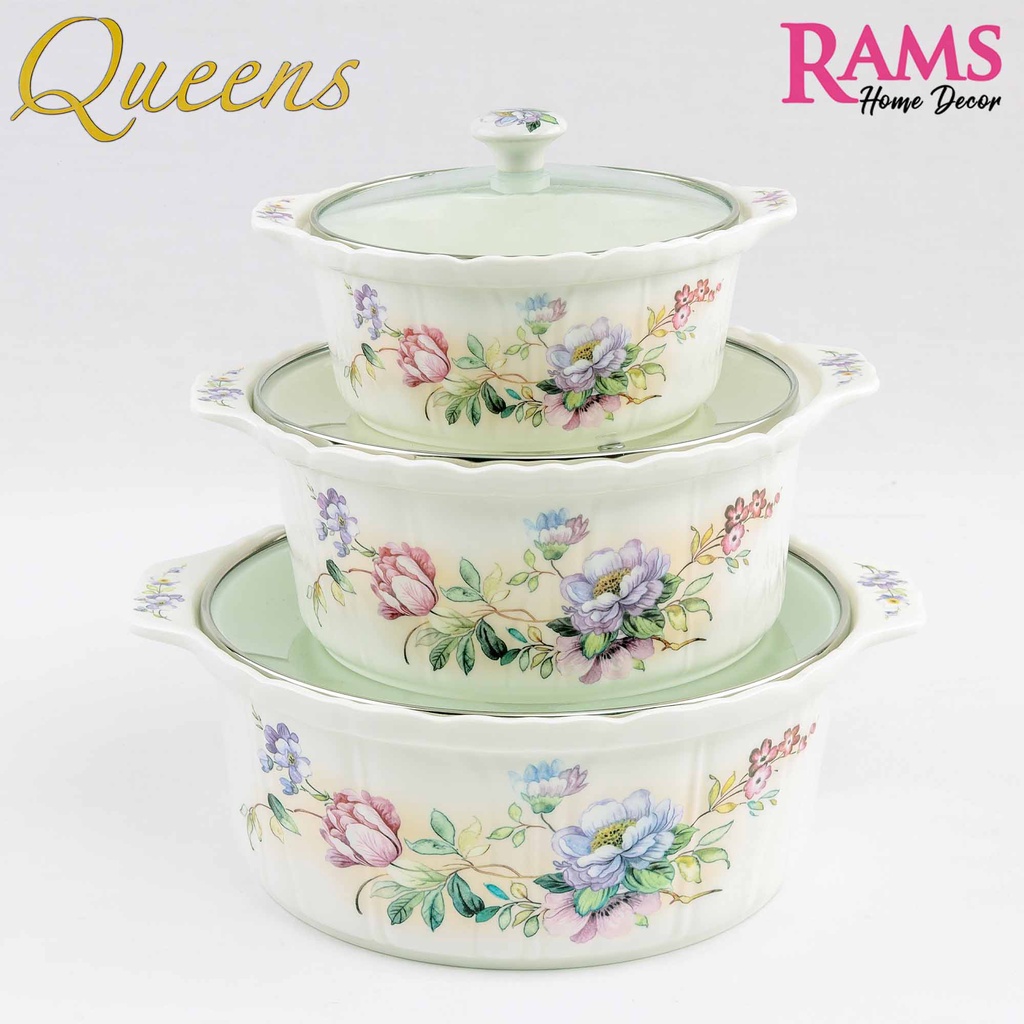 Queens 3pcs Premium Porcelain Round Bakeware with Glass Lid / Bakeware ...