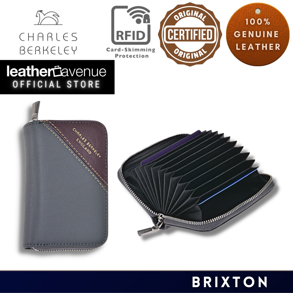 Charles Berkeley BRIXTON Genuine Leather Zipper Wallet Cardholder for ...