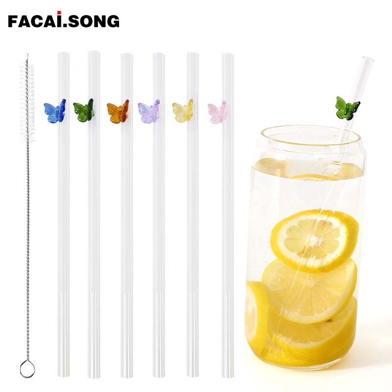 Clear Glass Butterfly Straw Straight Straw Reusable Wedding Birthday ...