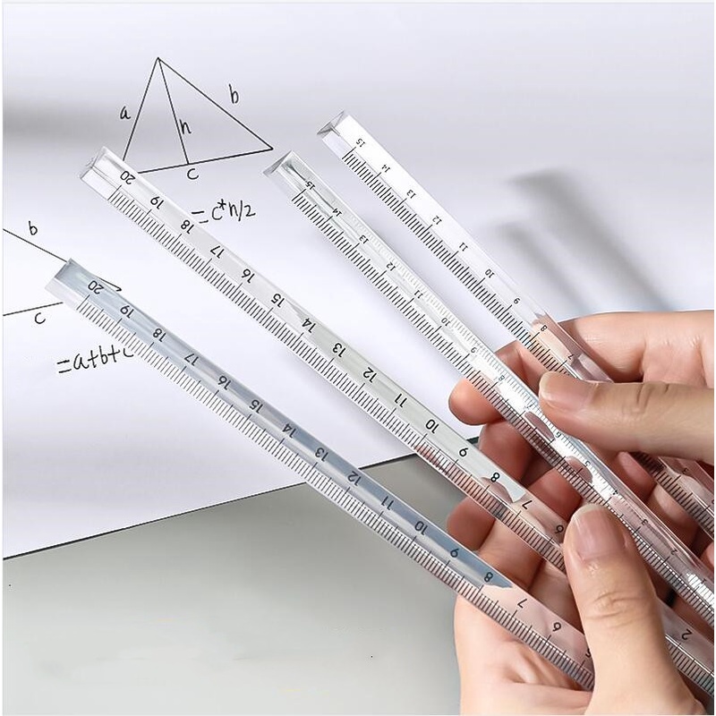 【JY】Simple transparent Trigonous ruler measuring ruler stationery ...