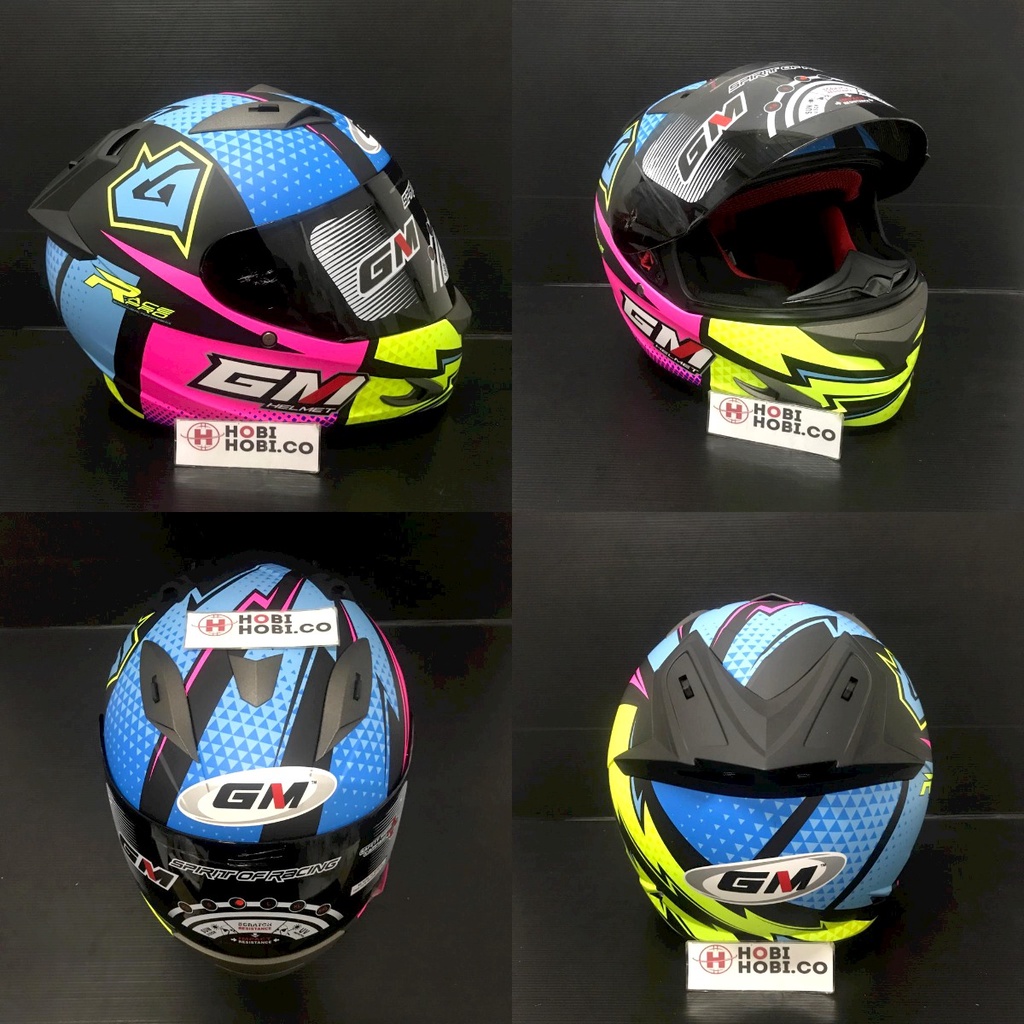 Helmet FULL FACE GM RACE PRO MOTIF FLASH BLACK PINK DOFF VISOR SINGLE ...