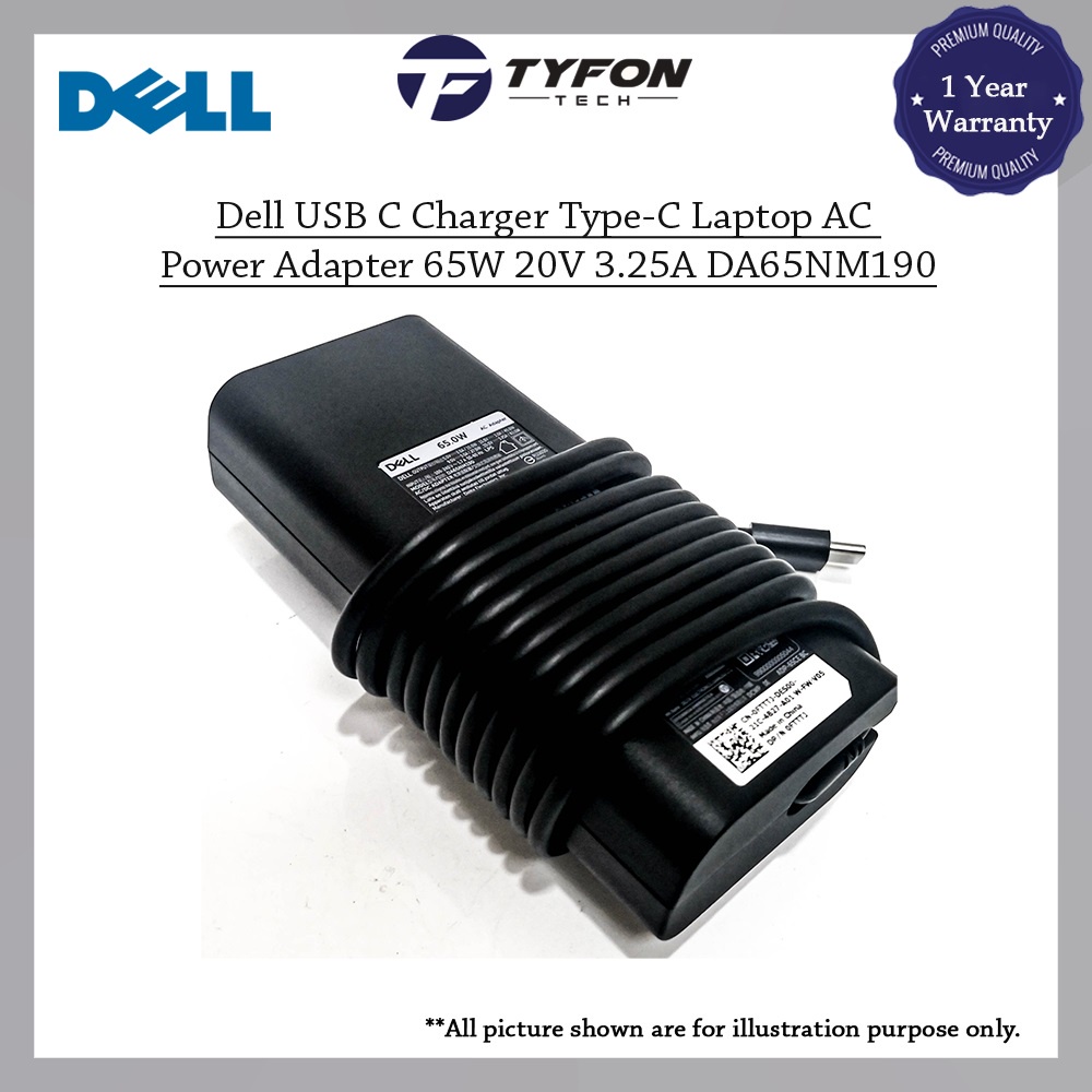 Dell USB C Charger Type-C Laptop AC Power Adapter 65W 20V 3.25A ...