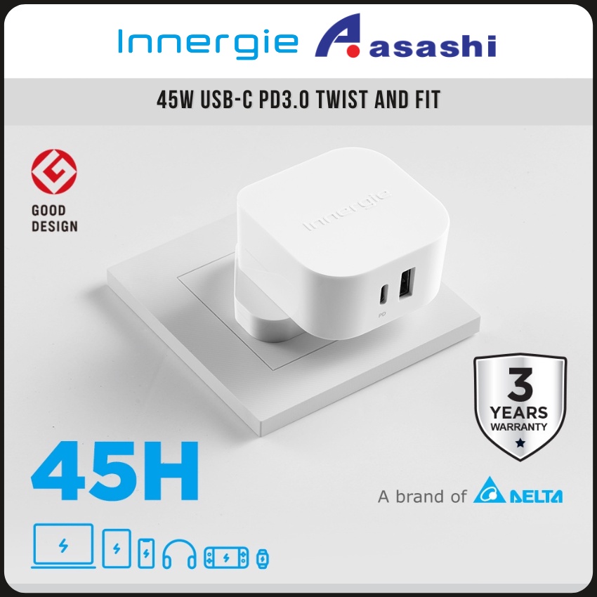 Innergie 45H USB-C Type C PD 3.0 Fast Charge Power Adapter Charger for ...