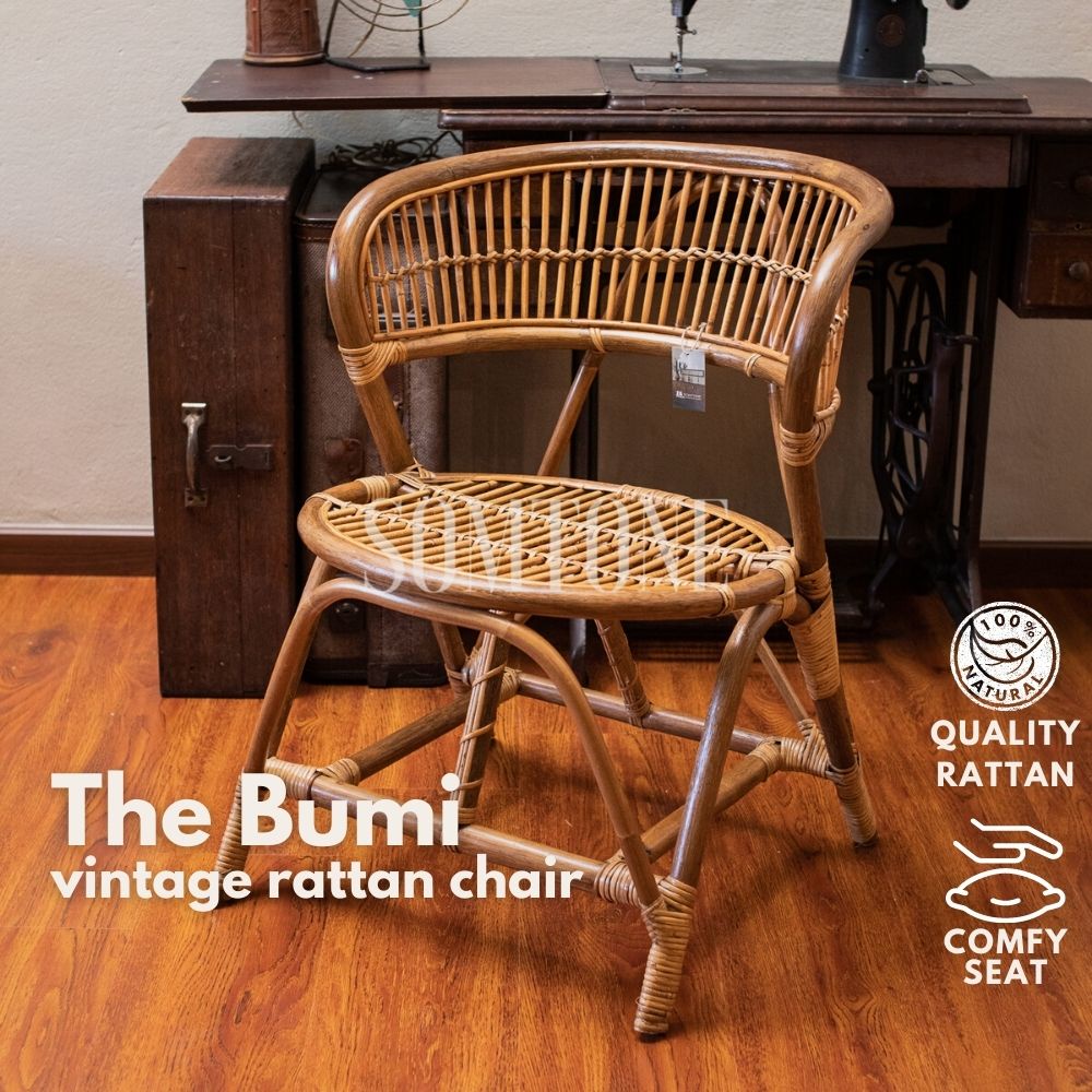The Bumi - Vintage Rattan Chair, Semi-high Back Rest Design Relax Chair ...