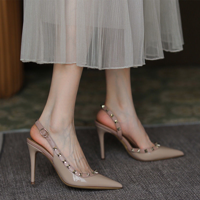 Pointed Stiletto High Heels Rivets Fashion Women's Shoes | Shopee Malaysia