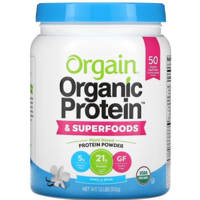 Orgain, Organic Protein & Superfoods Powder, Plant Based, 1.12 lb (510 ...