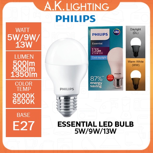 Philips Essential Led Bulb 5W/9W/13W | Shopee Malaysia