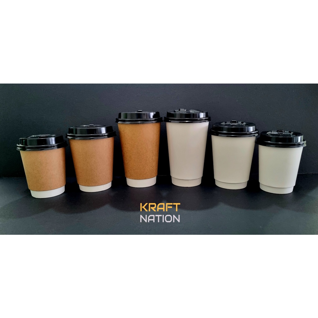 [Premium] 50PCS 8/10/12/16oz 250/300/360/500ml Brown/White Double Wall ...