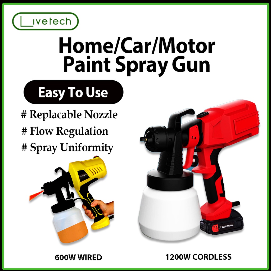 LiveTech 21V Cordless Electric Paint Spray Gun 1200W 800ml High Power ...