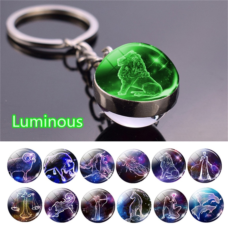 New 12 Constellation Key Ring Starry Sky Luminous Keychain Time Stone ...