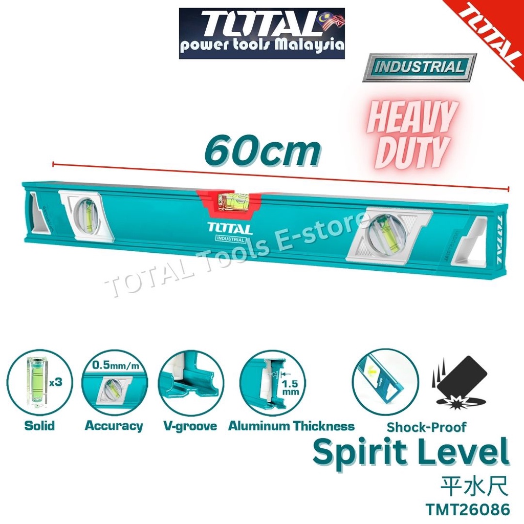 TOTAL Heavy Duty Spirit Level [ Aluminium Flame Material ] 40cm / 60cm ...
