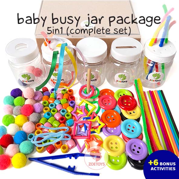 Montessori Baby Busy Jar Package | Pompom Button Push Ring Stick Taggie ...