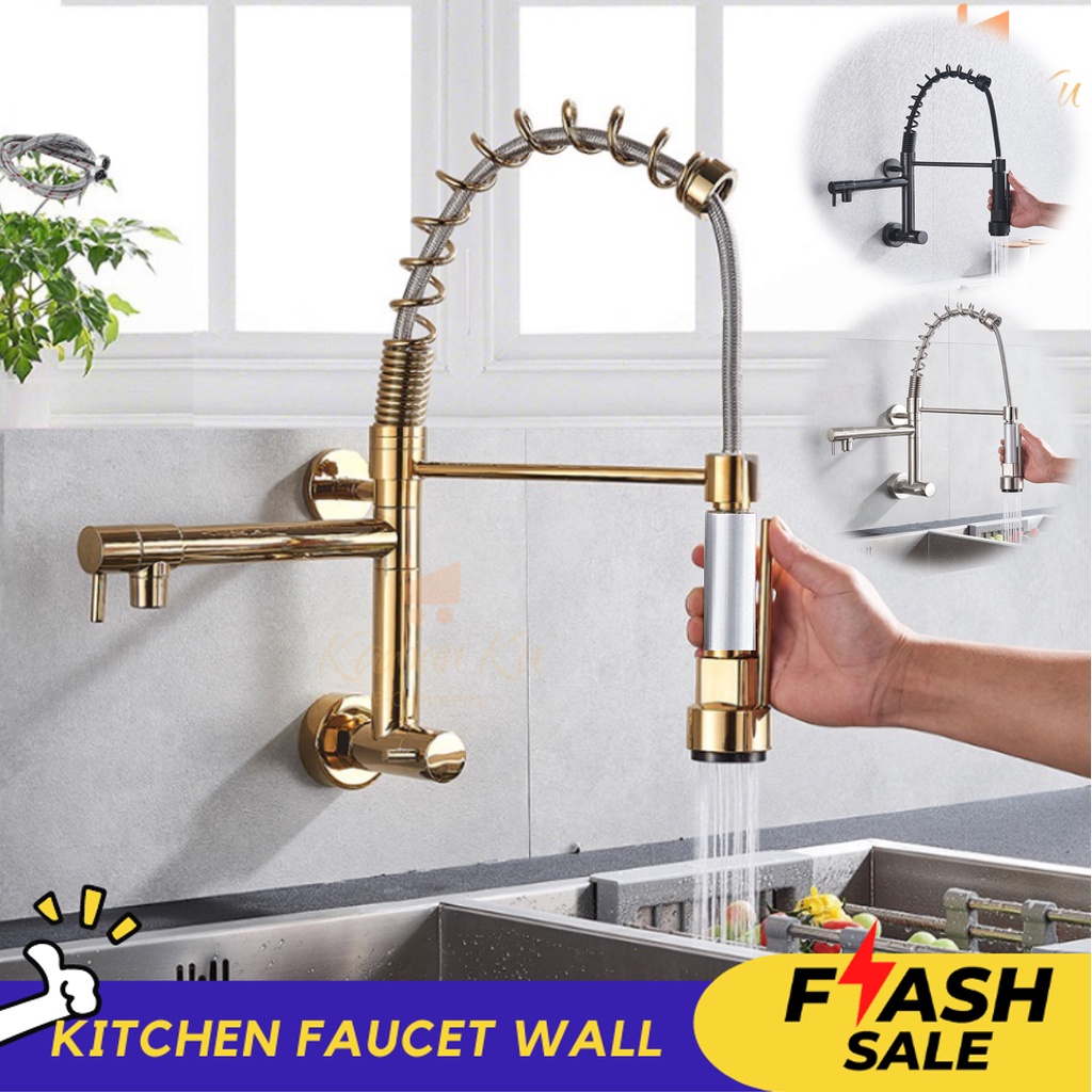 Wall Copper Modern Tap Pull Out Spray Faucet Spring Kitchen 304 ...