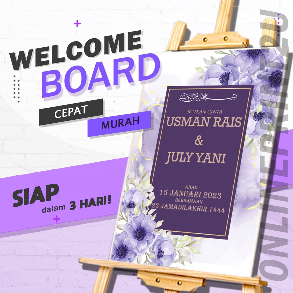 Welcome Board for Wedding/engage/party/birthday saiz A2 TANPA STAND ...