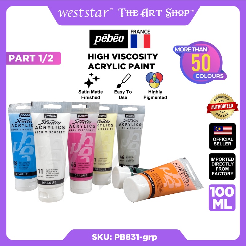 [WESTSTAR] PEBEO Studio Acrylic Paint 100ml | Fine Acrylic Colour | Non Toxic Acrylic | Cat ...