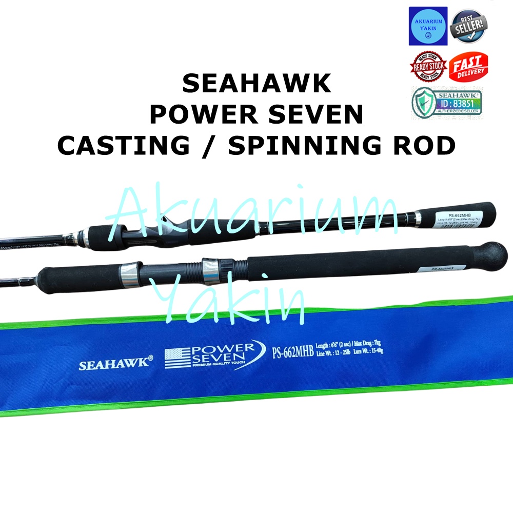 4077 SEAHAWK POWER SEVEN PREMIUM GUIDE CASTING SPINNING FISHING ROD ...