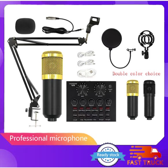 BM 800 Microphone Condenser V8 Sound Card Recording For Radio Braodcasting Singing Recording KTV ...