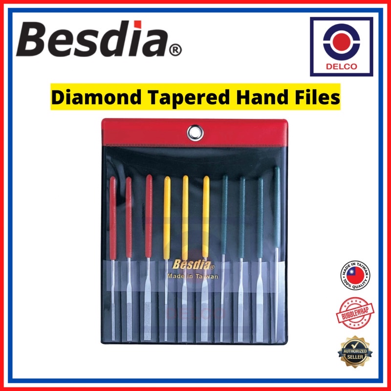 BESDIA Taiwan PTF-100 Diamond Tapered Hand Files 10pcs/set 钻石平斜锉刀 ptf ...
