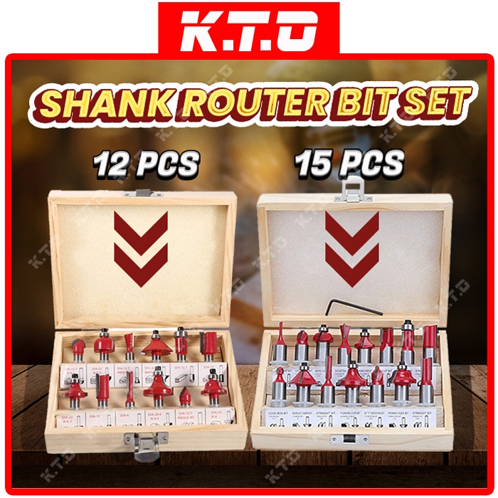 12Pcs / 15Pcs Shank Router Bit Set 1/4 Inch For Wood Trimmer ( Random ...