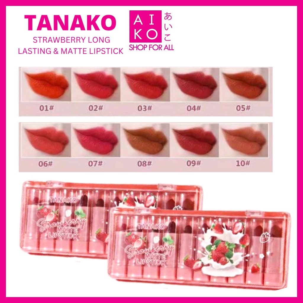 (AIKO) TANAKO STRAWBERRY LONG LASTING & MATTE LIPSTICK (1BOX:10PCS ...