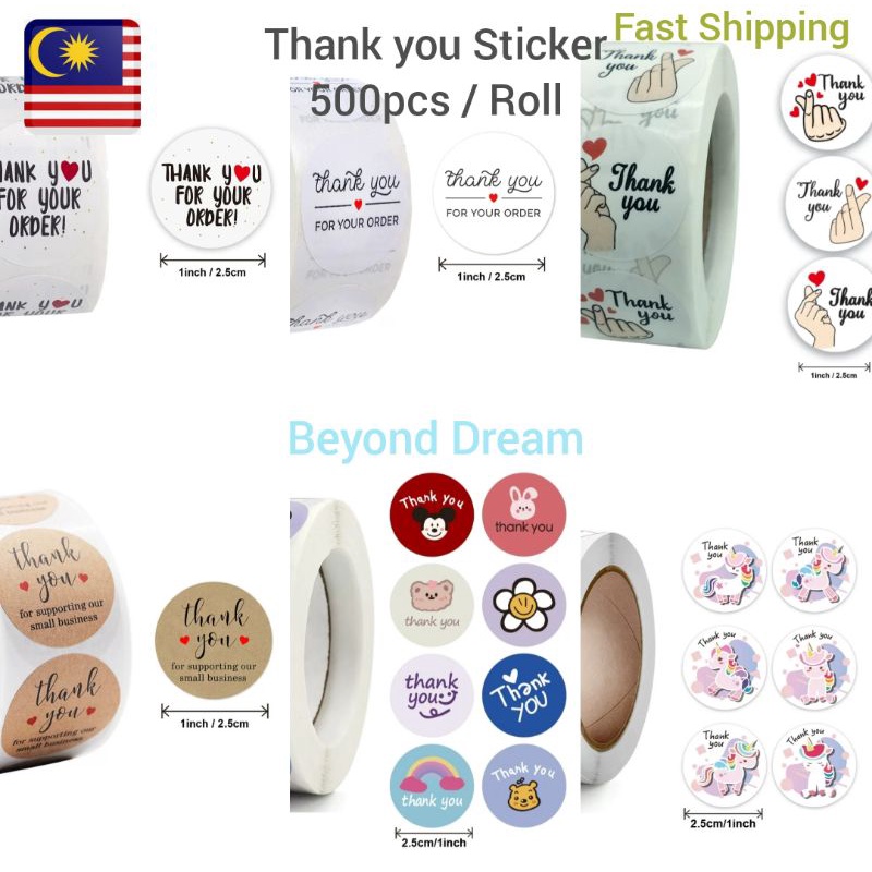Thank You Sticker 500 Pcs per Roll Cute Sticker Murah Terima Kasih ...