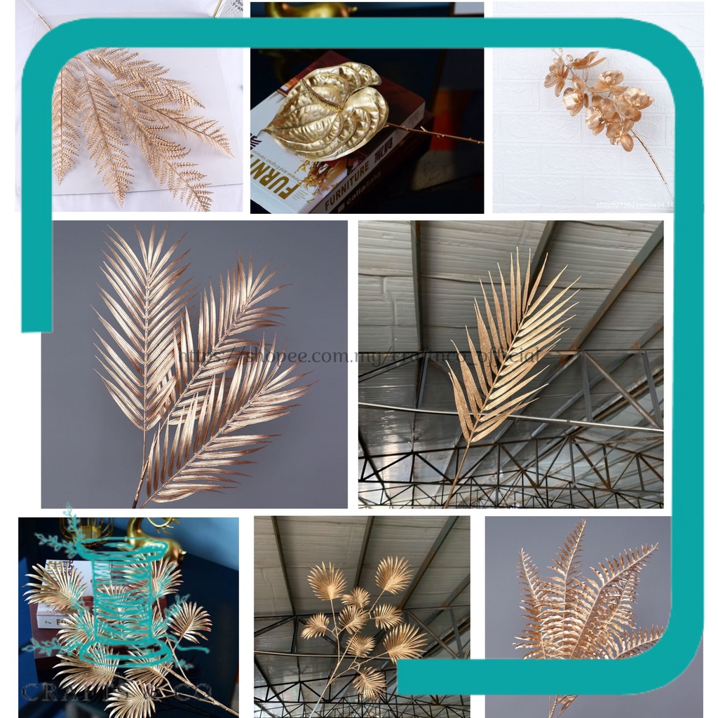 1 Branch Artificial Flower Golden Leaves / Gold Leaves / Daun Gold ...