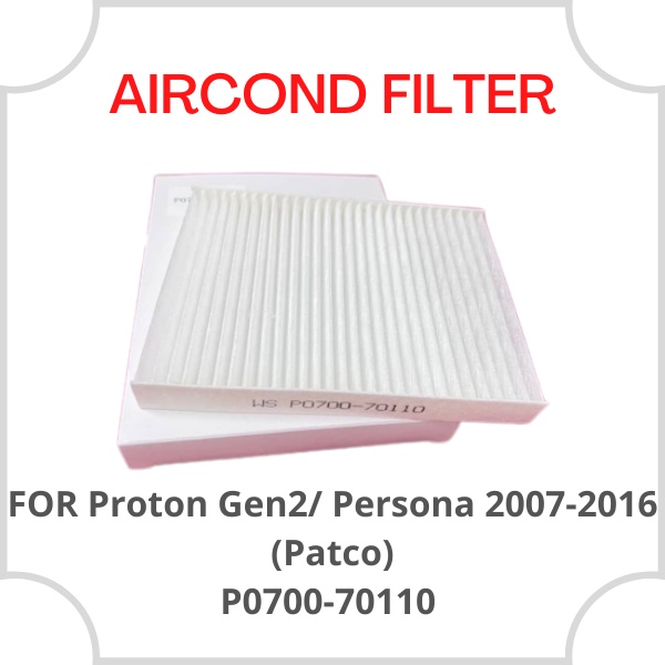 Proton Gen2/ Persona 2007-2016 (Patco) Nylon Type Cabin Air Cond Filter ...