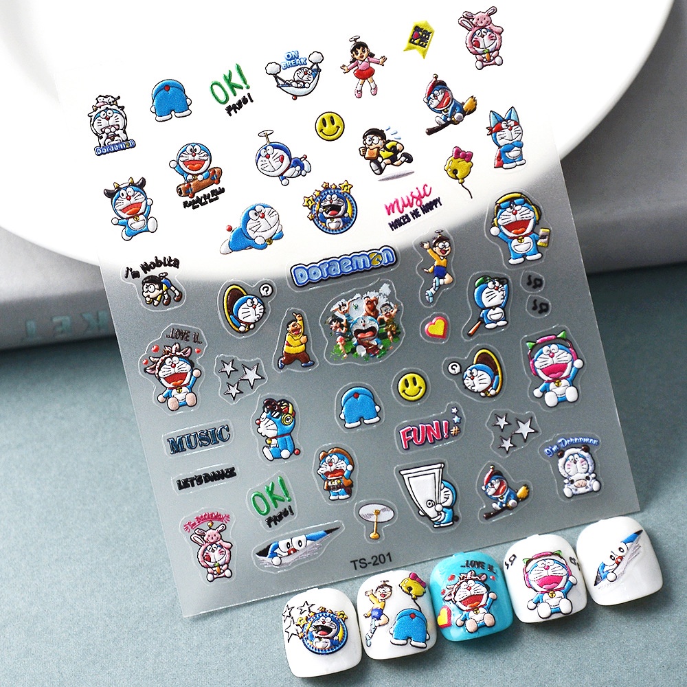 5D relief Doraemon Nail enhancement sticker Blue Fat Man Art Nail ...
