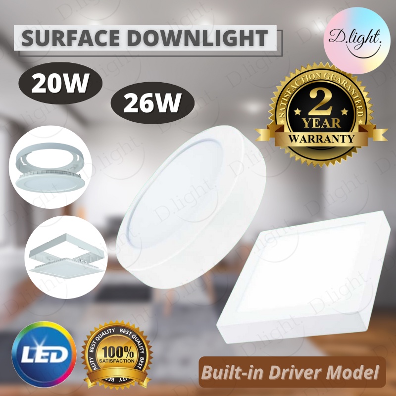 [Promo] LED SURFACE DOWNLIGHT 6'' 8'' 20W 26W ROUND SQUARE WHITE FRAME ...