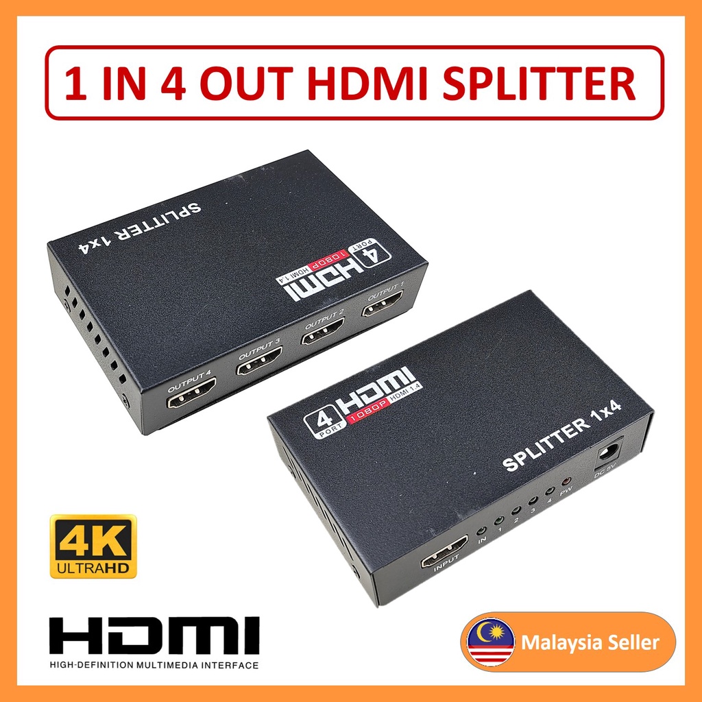 Ultra HD 4 Port HDMI Splitter 1x4 1 In 4 Out Repeater Amplifier 1080P ...