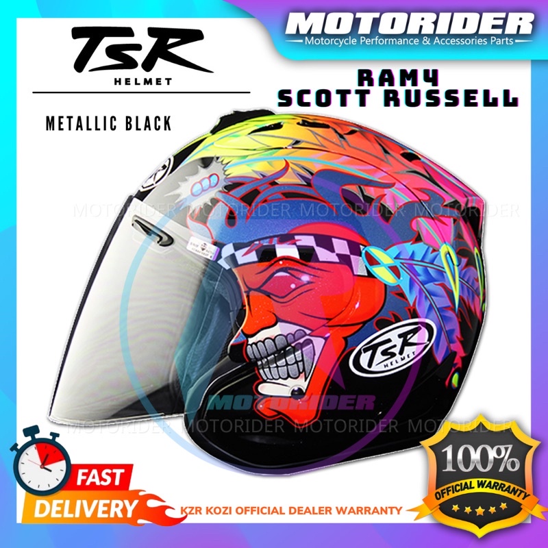 TSR RAM4 Helmet Scott Russell Metallic Black Metallic White | Shopee ...