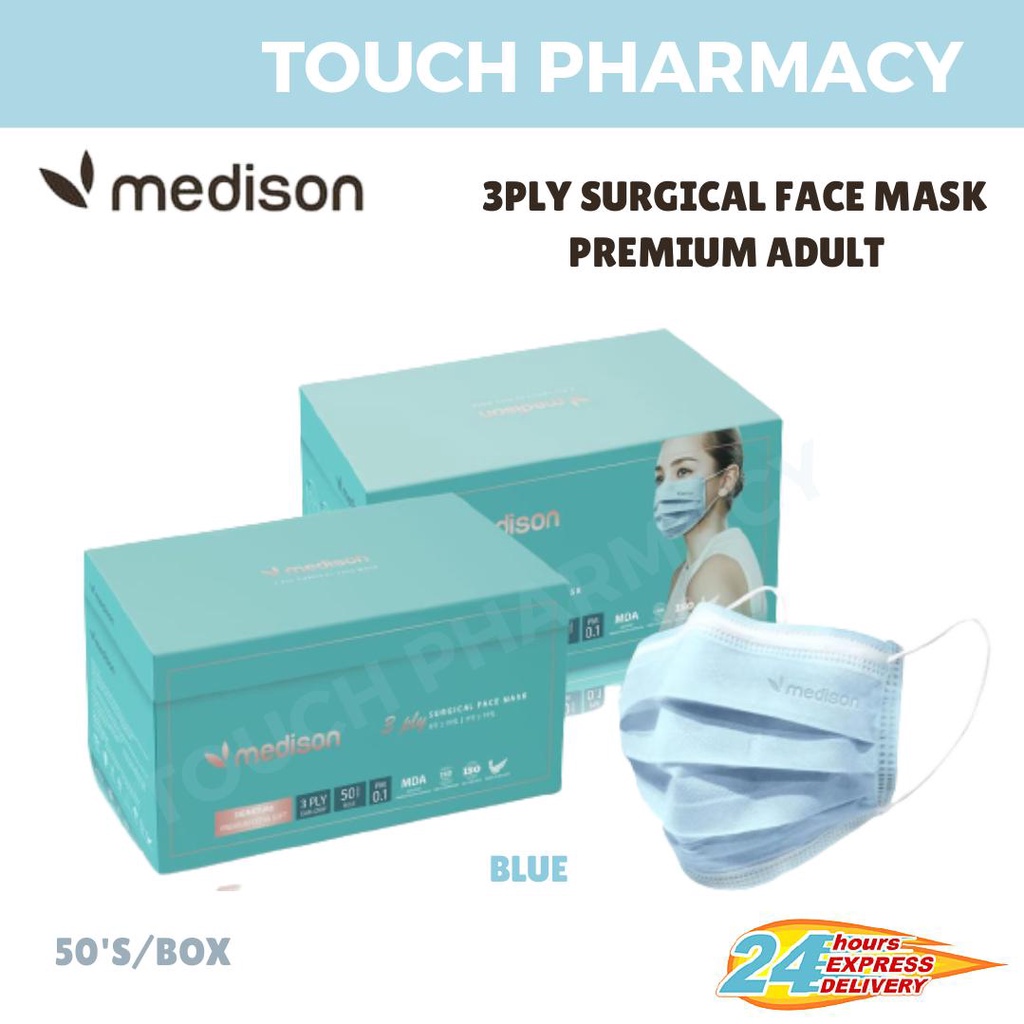 MEDISON 3PLY ADULT Premium Soft Surgical Face Mask BLUE 50's BOX / ASTM ...