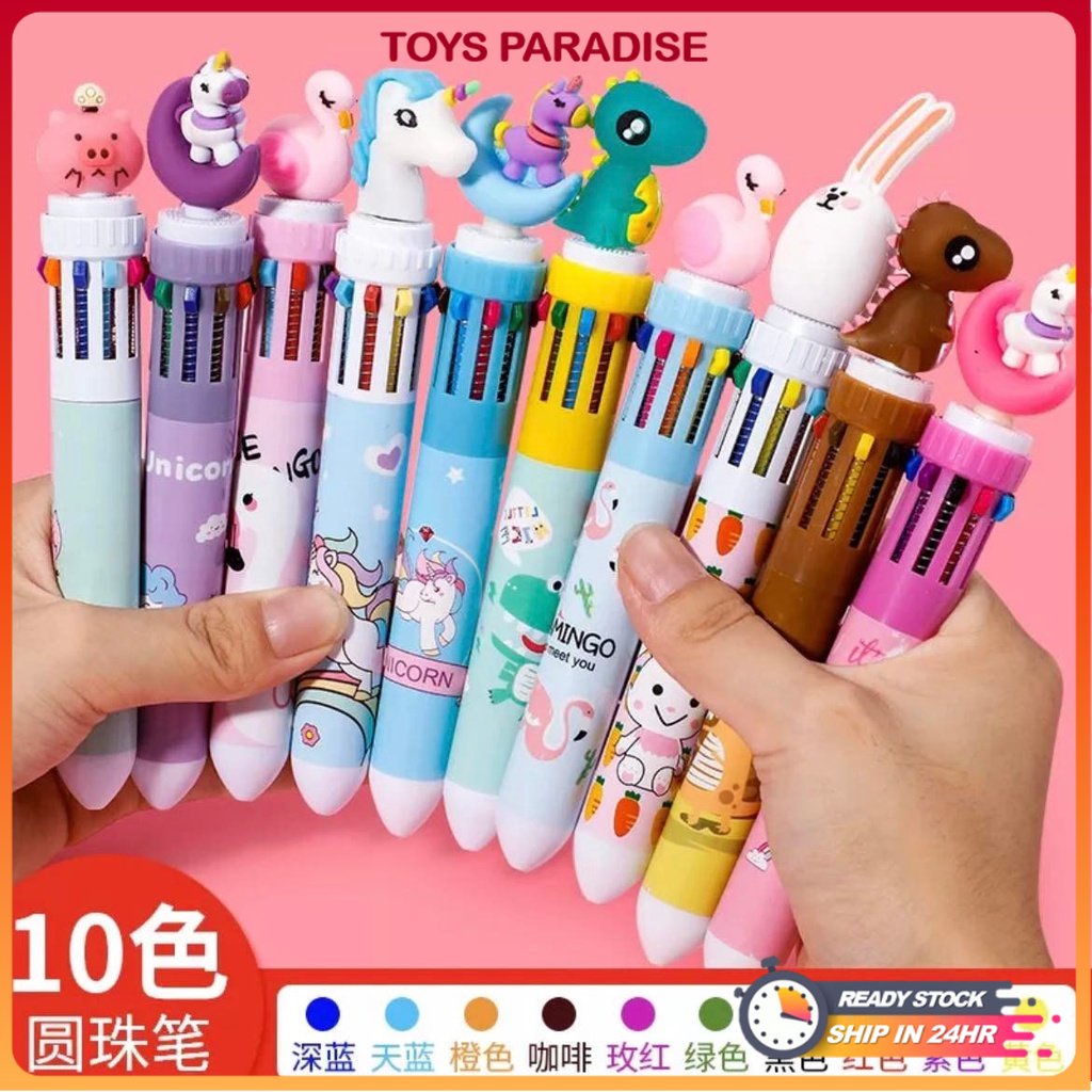 [Malaysia Stock] Cartoon Pen 10 Color Retractable Unicorn Dinosaur Ten ...