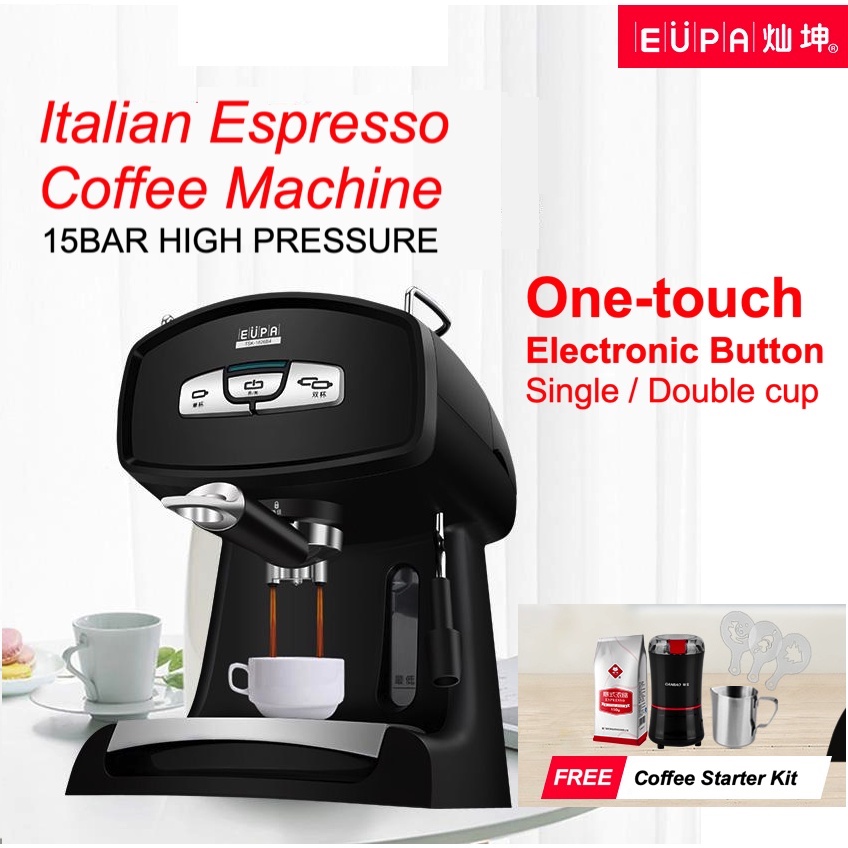EUPA Italian Coffee Maker 15Bar (One-touch Electronic Button 1 Cup or 2 Cup) Espresso Coffee ...