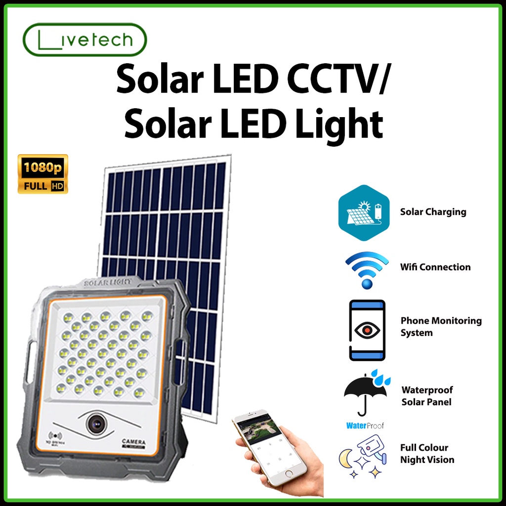 LiveTech LED Solar Light 1080P Full HD Camera 100W 200W LED Light WiFi ...