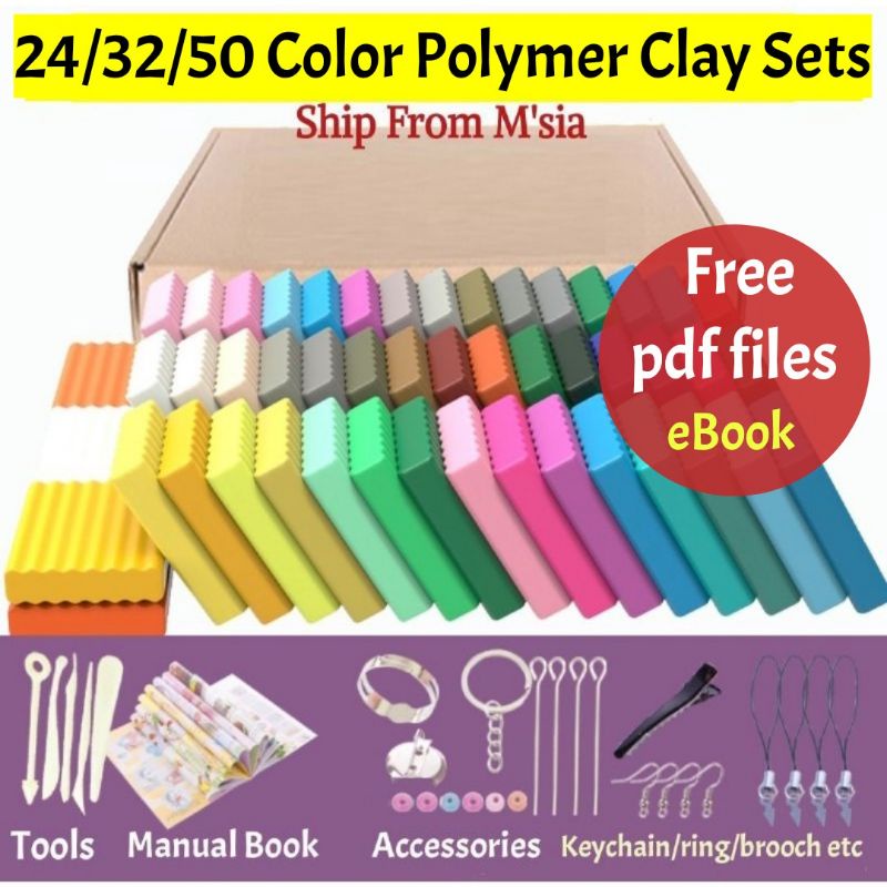 Diy 24 Color Handmade Polymer Clays Set Tools Owen Bake Clay Children ...