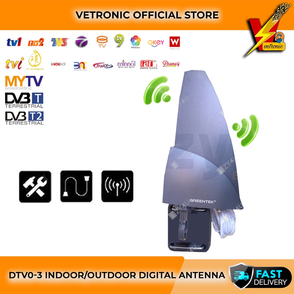 GREENTEK OUTDOOR UHF ANTENNA WITH BOOSTER FOR DVB-T2 DECODER TV USE ...