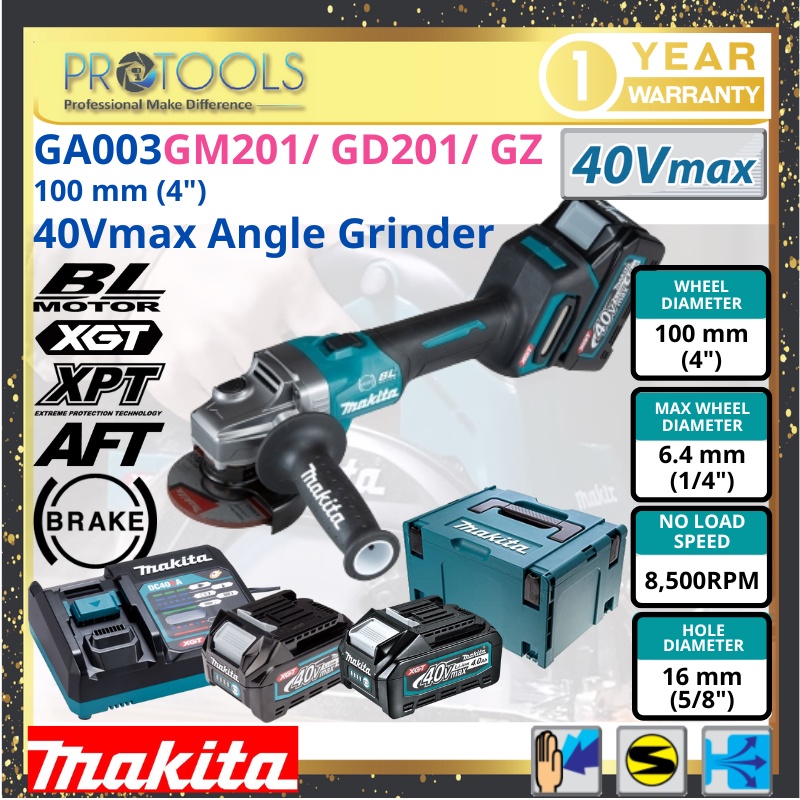 MAKITA GA003GM201 GA003GD201 GA003GZ CORDLESS BRUSHLESS ANGLE GRINDER ...