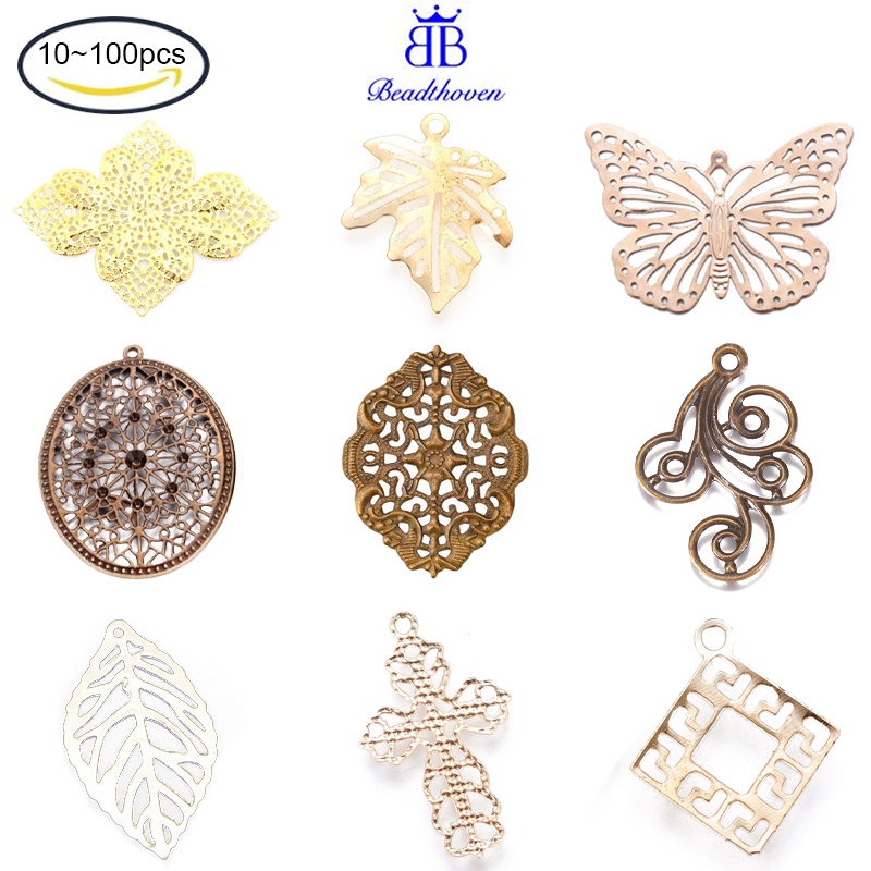 10-100 pc Flower Iron Filigree Findings Big Pendants Golden 77x64x2mm ...